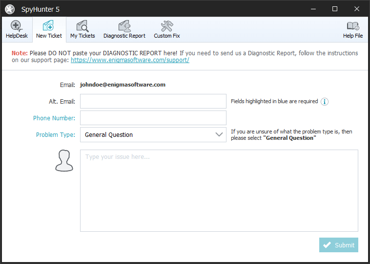 Opening a Support Ticket - Remove Spyware & Malware with SpyHunter - EnigmaSoft Ltd