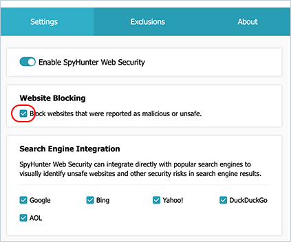 Settings - Remove Spyware & Malware with SpyHunter - EnigmaSoft Ltd